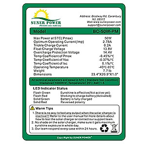 12V Waterproof Solar Battery Trickle Charger & Maintainer - 50 Watts Mono Solar Panel Built-in Intelligent MPPT Charge Controller + Adjustable Mount Brackets for Pole Dia 2.35-4.0inch/60-100mm