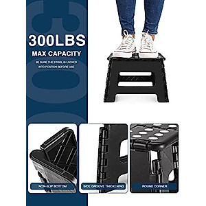Dyforce Folding Step Stool 9", Durable Kids Heavy Duty Step Stools for Adults, Compact Light-Weight Toddler Step Stool for Kitchen, Bathroom, Holds Up to 300 lbs (Black)