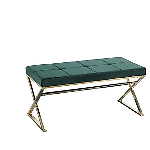 Modern Dining Room Living Room Green Bench with Stainless Steel and Velvet ottaman(Set of 1)