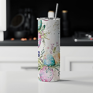 Tumbler with Lid and Straw Easter Egg Thermos Coffee Travel Mug Cute Cups 20 oz Insulated Tumbler for Daily Holiday Decor Gift Coffee Cup