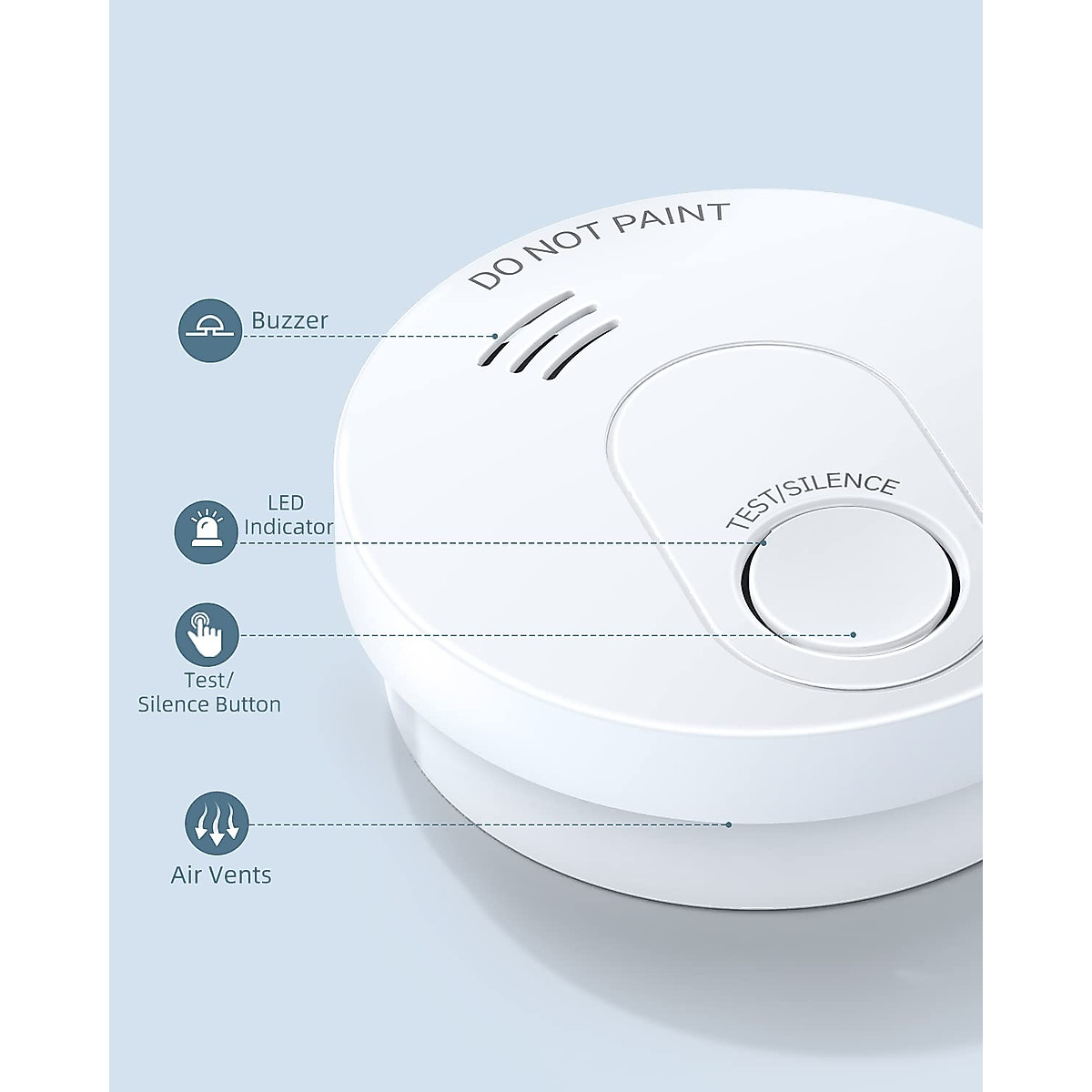 SITERWELL Smoke Detector, 10-Year Smoke Alarm with Photoelectric Sensor and Low Battery Warning, Fire Alarm with Built-in Battery and Fault Warning for Bedroom and House, UL Listed, GS526A, 6 Packs