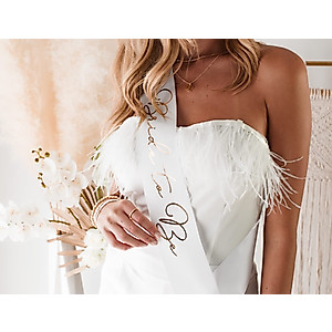 ModParty Bride to Be Sash| Bachelorette Party Sash | White + Gold Sash For Bride | Bridal Shower White Satin Sash | Includes Diamond Pin + Gift Box | Bachelorette Decorations