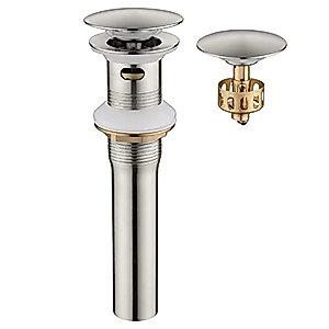 Pop up Sink Drain Stopper with Overflow Brushed Nickel for Bathroom Vessel Vanity Sink Art Basin，Big Cap Sink Drain with Overflow, Metal Pop-up Drain Strainer with Detachable Basket Stopper