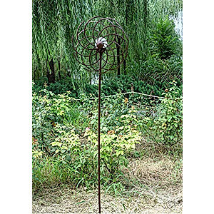 Solar Wind Spinner Willow Leaves-Improved 360 Degrees Swivel Multi-Color LED Lighting Solar Powered Glass Ball with Kinetic Wind Spinner-Metal Sculpture Construction-Outdoor Yard Lawn & Garden