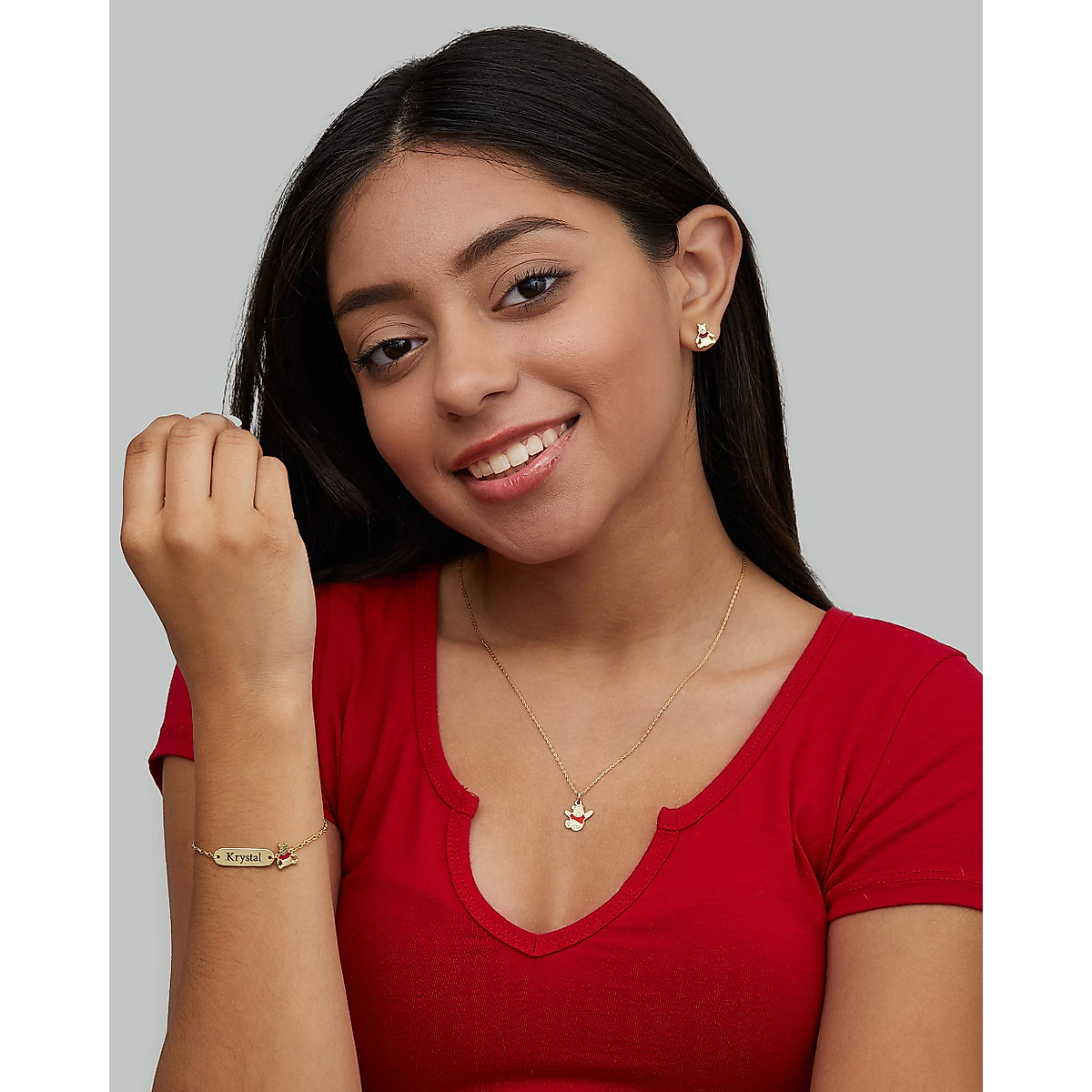 Disney Winnie the Pooh Personalized Bracelet 5" + 1" - Sterling Silver Nameplate Bracelet - Winnie the Pooh Gifts - Officially Licensed