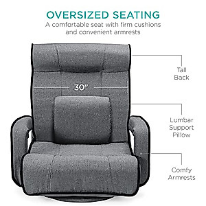 Best Choice Products Oversized Gaming Chair Large 360-Degree High Back Swivel Floor Chair, Big & Tall Multipurpose w/Lumbar Support Pillow, Armrests, Adjustable Foldable Backrest - Dark Gray