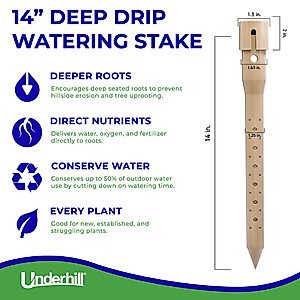 Underhill Deep Drip Irrigation Stake 14-1/2-Inch, Watering Spike for Trees and Bushes with Shallow Roots, Drip System Parts Tubes, A-DD14, Single