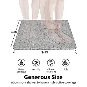 Non Slip Shower Mat, Comfortable Bath mat for Textured Surface,Quick Drying Easy Cleaning Shower Floor Mat for Wet Area,Without Suction Cups Grey 24 x 24