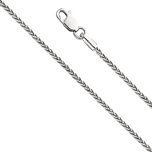 Wellingsale 14k White Gold Solid 1.3mm Round Wheat Chain Necklace - 16"