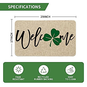 Artoid Mode Shamrock Welcome Doormat, Seasonal Holiday St. Patrick's Day Low-Profile Yard Floor Switch Mat for Indoor Outdoor 17 x 29 Inch