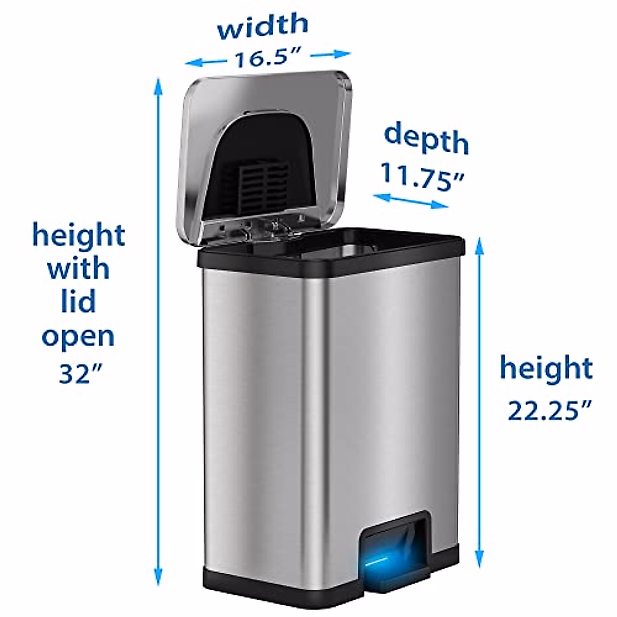 halo, 13 gallon/49 L, Stainless Steel/Black Trim TapCan Automatic Trash Can with Deodorizer