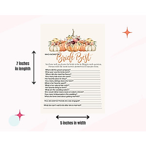 Paper Clever Party Rustic Pumpkin Bridal Shower Games Pack - 25 Guests, 5x7 Size, Premium Quality Cardstock, Fall Theme, Who Knows The Bride Best & Would She Rather, Autumn Wedding Shower Games