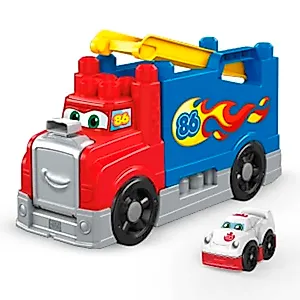MEGA BLOKS First Builders Toddler Blocks Toy Set, Build & Race Rig with 16 Pieces, Sounds and Storage, Red, Ages 1+ Years