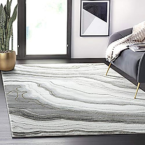 Abani 5'3" x 7'6" Rugs Contemporary Grey & Gold Granite Area Rug - Marble Swirl Grayscale Non-Shedding Dining Room Rug