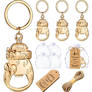 Boy Baby Shower Party Favor, Includes 15 Pieces Baby Bottle Opener Keychain, Organza Bags, Thank You Tags, Baby Shower Return Gifts for Guests Cute Bottle Opener Decorations and Souvenirs