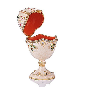 QIFU-Hand Painted Enameled Faberge Egg Style Decorative Hinged Jewelry Trinket Box Unique Gift For Home Decor …