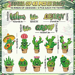 Whaline 45Pcs Cactus Cutouts Back to School Potted Succulent Classroom Decor Summer Green Cactus Cut-Outs When We Learn We Grow Bulletin Board Decor with 100Pcs Glue Points for School DIY Projects