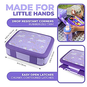 Bento Box, Steel Food Thermos, Insulated Lunch Bag and Ice Pack Set for Kids - 5 Leakproof Compartments, Lunches or Snack Container for Girls, Toddlers Daycare Pre-School, Kindergarten Purple Unicorn