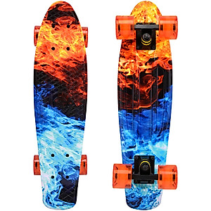 ChromeWheels Skateboards 22 inch Complete Skateboard Deck Mini Cruiser for Kids Boys Girls Youths Beginners, Fire