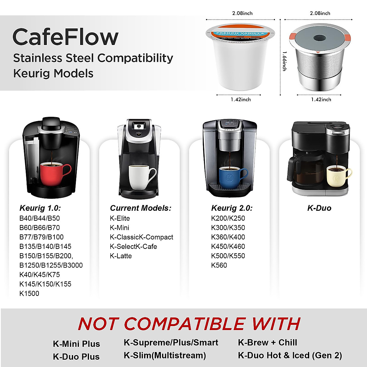 Reusable k Cup Coffee Filters,Universal stainless steel Refillable k-Cups Filter Use for Keurig 2.0 and 1.0 Coffee Makers-brewers(2pack)…