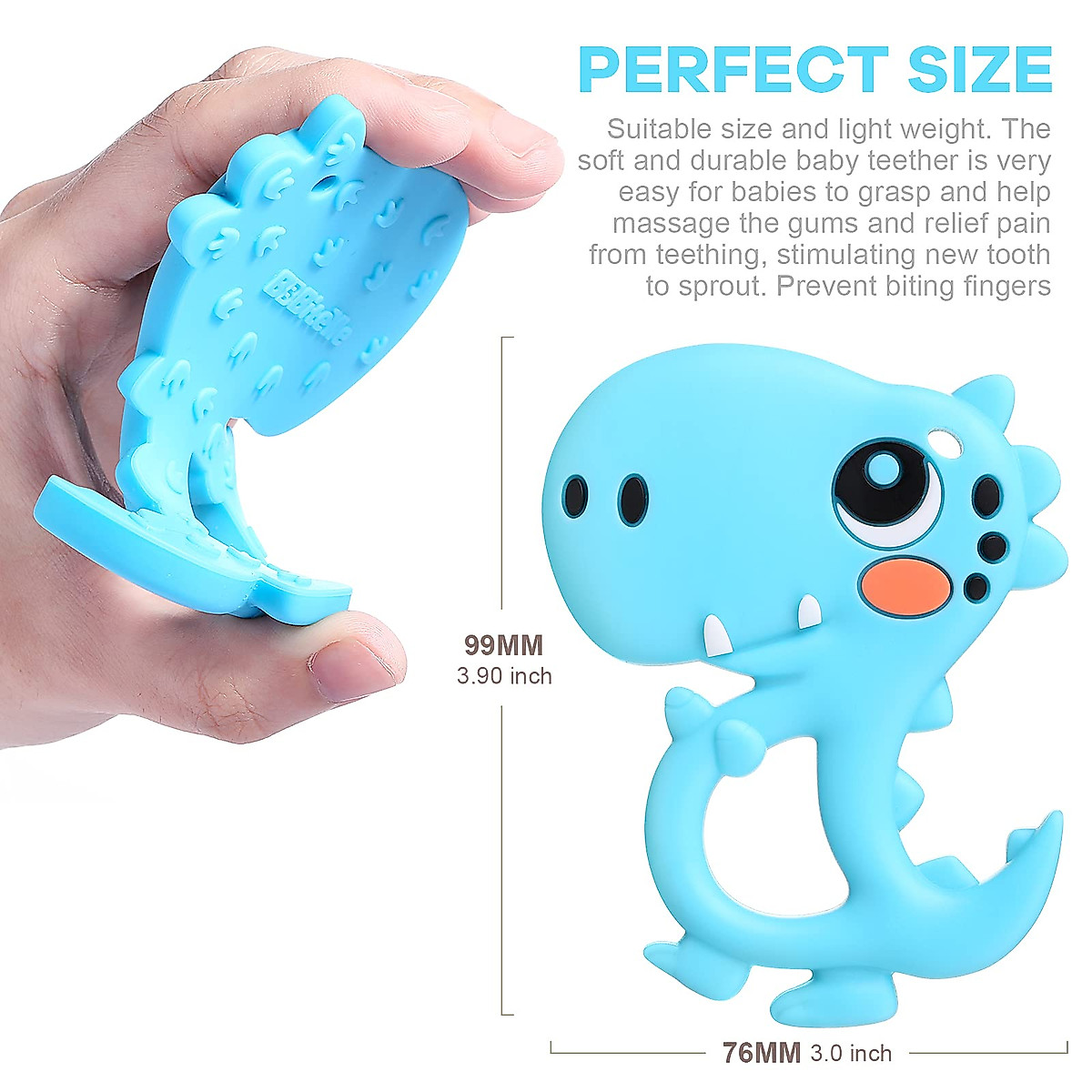 BBBiteMe Baby Teething Toys Silicone Dinosaur Baby Teethers for Babies 0-6, 6-12 Months, BPA-Free Teether Gifts Baby Shower Toy for Toddlers and Infants(Blue)
