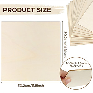 LotFancy Basswood Sheets, 12 Pack, 12 x 12 x 1/16 Inch, Plywood Sheets with Smooth Surfaces, 1.5mm Craft Wood Board for Laser Cutting, DIY Architectural Models, Wood Burning and Staining