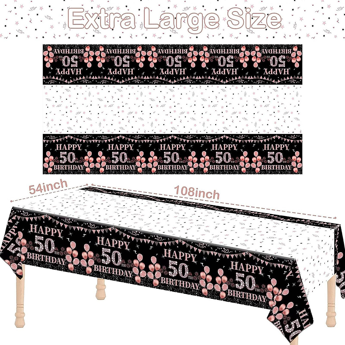 Black Rose Gold Birthday Party Supplies,Disposable Party Tableware Sets - 50 Years Paper Plates,Napkins,Plastic Forks Knives,Tablecloths,50th Birthday Decorations for Men,24 Guests