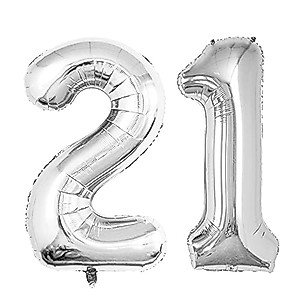 GOER 42 Inch Silver Number 12 Number 21 Balloon,Jumbo Foil Helium Balloons for 12th 21st Birthday Party Decorations Anniversary Event