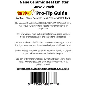 Nano Ceramic Heat Emitter 40w (2 Pack) - Includes DBDPet Pro-Tip Guide