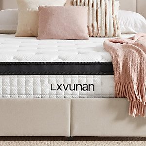 Lxvunan Twin Mattress, 10 Inch Mixed Mattress, Individually Packaged Bag Spring Mattress, Breathable and Comfortable, Pressure Relief, Containing Gel Memory Foam, Suitable for Various Bedsteads