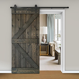 Sliding Barn Door 30 in x 84 in, Made-in-USA, Customizable Solid Wood Barn Door Included 5.25ft Hardware Kit and Pull Handle, Easy Assembly Dark Walnut, British K Series