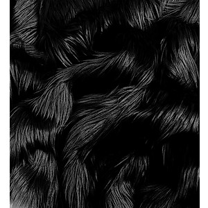 EOVEA Shaggy Faux Fur Fabric by The Yard - 36" X 60" Inch - Long Pile Fur - Fake Fur Materials - Soft & Fluffy Craft Fabric Supplies for DIY Arts & Crafts, Apparel, Costume, Rug (Black, One Yard)