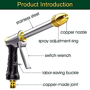 Upgrade Water Hose Nozzle Long Rod Garden Hose Nozzle Heavy Duty metal Brass sprayer 360° Rotaing spray gun for car wash, Plants and Lawn,Patio Gardening, Pets Shower Hose Nozzle + Quick Connector