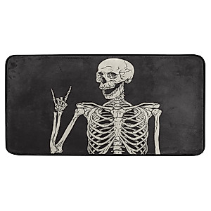 Halloween Kitchen Rug Human Skeleton Door Mat Bath Rug Home Decor Floor Mat Non-Slip Carpet for Kitchen Living Bedroom 39 x 20 Inch