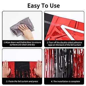 RUBFAC 2 Pack Red and Black Backdrop Party Decorations Tinsel Foil Fringe Curtains Streamers for Casino Theme Party Decorations Halloween Bachelorette Birthday Holiday Celebrations Party Supplies