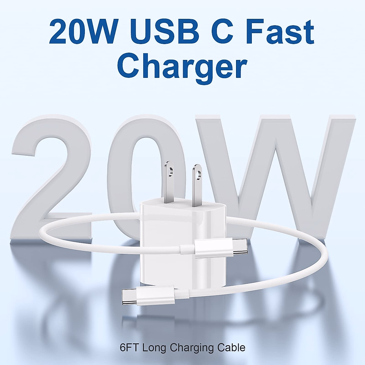 20W iPad Pro Fast Charger and 10ft USB C to C Charging Cable Cord Long for 2022/2021/2020/2018 iPad Pro 12.9/11/10.9 inch 5/4/3/2/1th Generation,iPad Air 5/4th,iPad Mini 6 Gen,iPad Wall Charger Block
