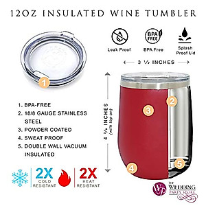 Custom Personalized Vine Monogram Powder Coated 12 oz Insulated Wine Tumbler - Monogrammed for Wife, Her, Women, Mom (Maroon)