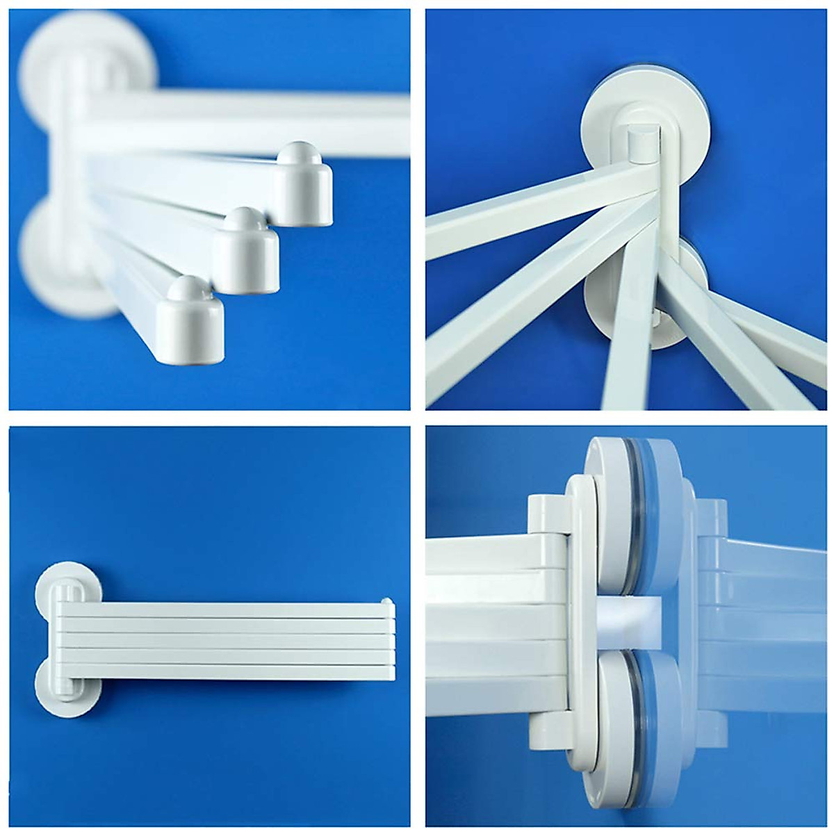 NJZYB Swivel Towel Rack, 5-Arms Folding Towel Bar with Suction Cup, No Drilling Reusable Wall Mount Finish Organizer, for Bathroom, Kitchen, Living Room