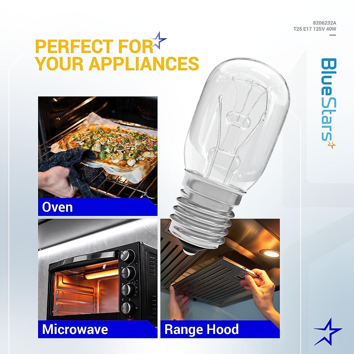 BlueStars 8206232A Whirlpool Microwave Light Bulb Kei 125V 40W Microwave Bulb E17 Fits Whirlpool Maytag Lava Lamps Salt Lamp Bulbs - Replaces 1890433 8206232 AP4512653 (3 Packs)