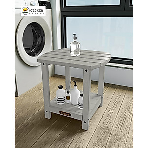 Ciokea Adirondack Outdoor Side Table, 2-Tier Sturdy Patio End Table Weather Resistant, Morden Side Table for Patio, Pool, Porch, Grey