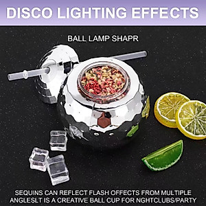Guiqulai 9 Pcs Disco Ball Cups,20 Oz Tumbler Disco Flash Ball Cups,Reusable Spherical Cocktail Cups with Lid and Straw,Silver Disco Wine Cups for Nightclub Disco Bar Party Decor(9Pcs)