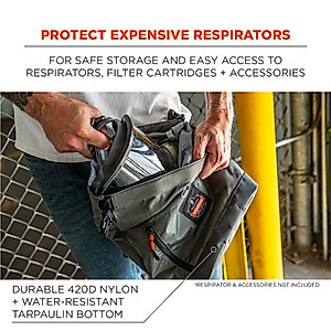 Ergodyne Arsenal 5186 Respirator Mask Storage Bag, Fits Half and Full Face Respirators, Adjustable Roll Top Closure,Gray