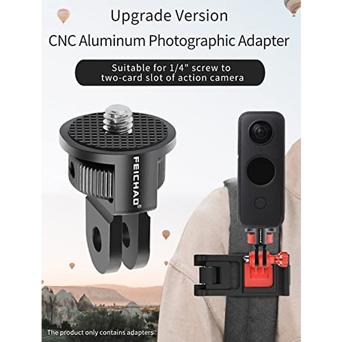 FEICHAO Upgraded Universal Camera Mount Adapter 360 Degree Swivel 1/4" Screw Converter CNC Aluminum Metal Compatible with Gopro Hero 10 9 8 7, Eken, Insta360 One X X2 R Action Camera (Black)