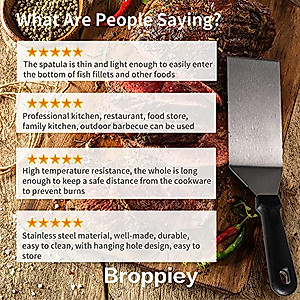 2pcs Fish Spatula, Broppiey heavy duty Stainless Steel Metal Spatulas for Cast Iron Skillet, Griddle, Flat Top Grill, Slotted Fish Turner Spatula Can Flipper Egg Pancake Hamburger, Hanging Hole Black