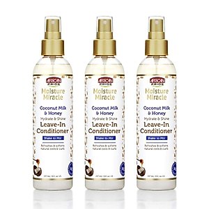 African Pride Moisture Miracle Coconut Milk & Honey Leave-In Conditioner - Refreshes & Softens Natural Coils & Curls, Hydrates & Shines, 8 oz (3 Pack)