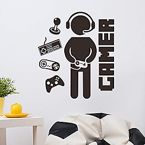 Gamer Wall Decals Controller Video Games Wall Stickers for Boy Bedroom Kids Room Playroom Nursery Home Decoration (Black)