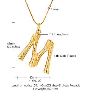 FOCALOOK Bamboo Initial Necklace for Women Oversize Letter M Pendant Statement 14K Gold Plated Necklaces…