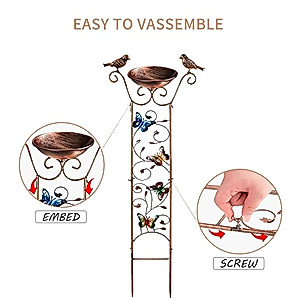 AWENDIETOU Bird Bath with Garden Trellis for Climbing Plants Outdoor 2 in 1 Bird Baths Bowl,Bird Bath for Outdoors Birdfeeder with Metal Antique Iron Easy to Install Detachable T