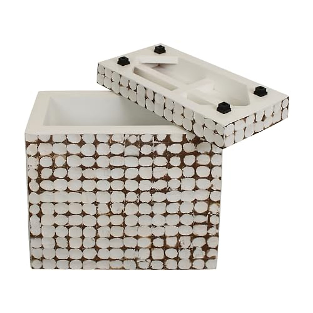 East at Main Rectangle Side Table - Real Coconut Shell Mosaic Inlaid, Pre-Assembled, Natural Wood and Patina Finish, Storage Side Table(White/Rectangle)