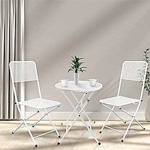 MEMAEMO 3-Piece Patio Bistro Set, Metal Folding Outdoor Patio Furniture Sets, Stainless Steel Patio Conversation Set with Folding Patio Round Table and Chairs for Yard, Garden or Balcony, White